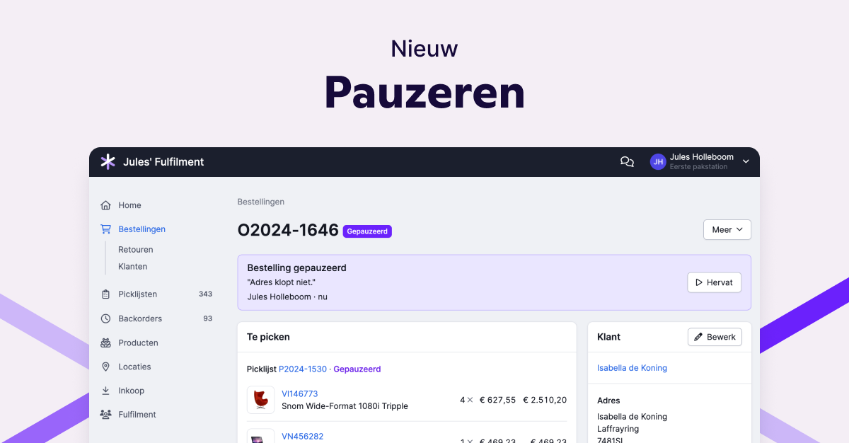 Nieuw: Pauzeren - Picqer Blog