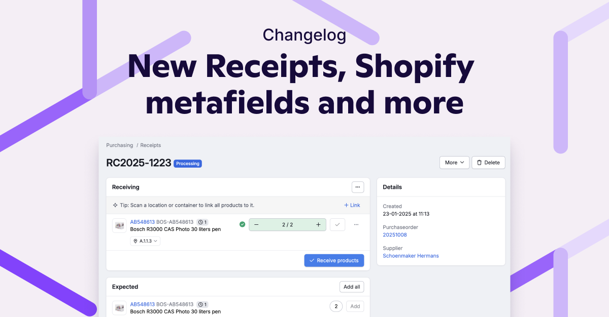 Changelog: New Receipts, Shopify metafields and more - Picqer Blog